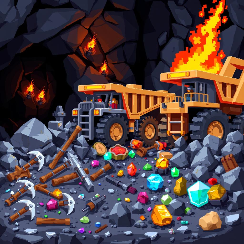 Vibrant Pixel Art Mining Equipment for Battle Maps