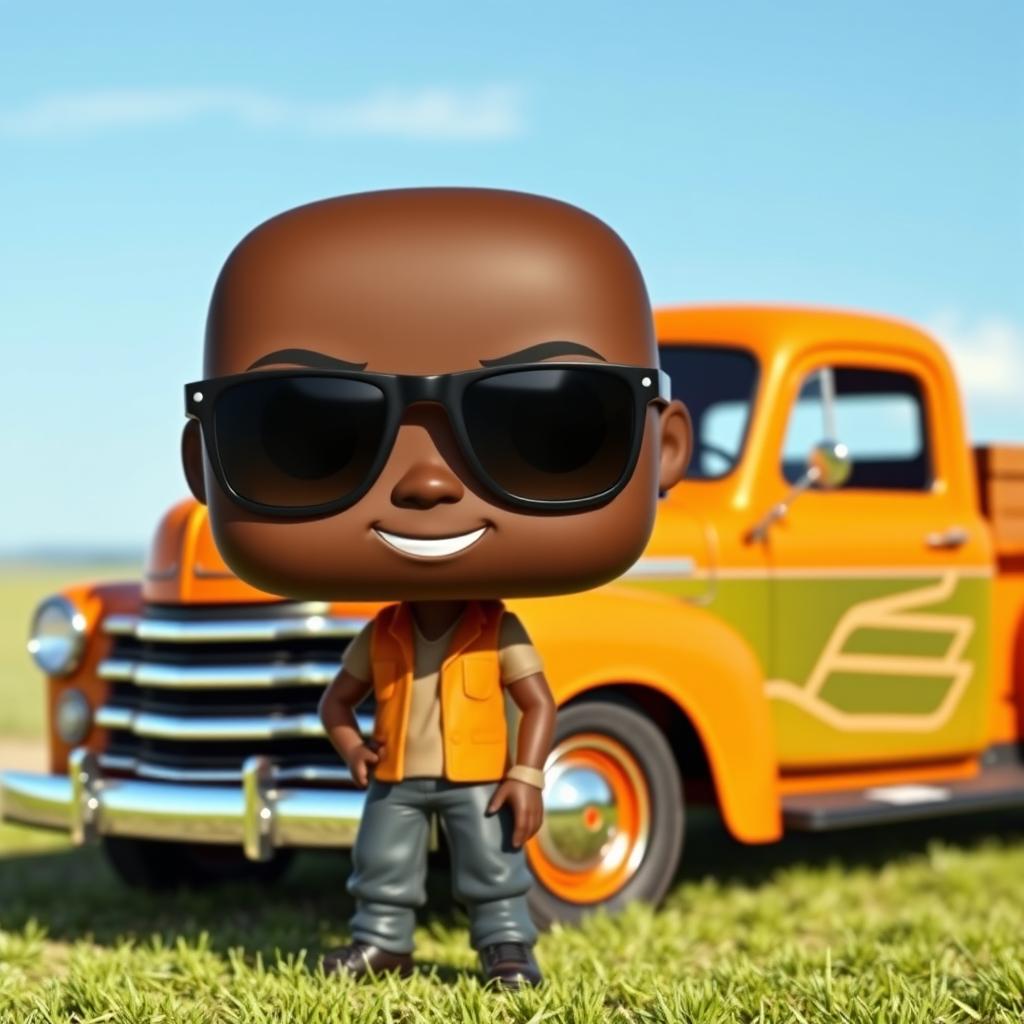 Vibrant Funko Pop Character Design of a 35-Year-Old Bald Black Man