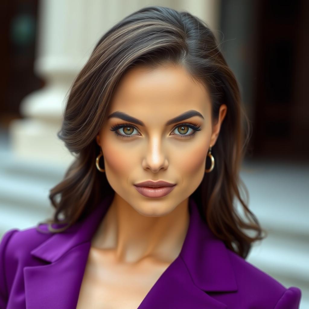 Captivating Portrait of Elegance: Stunning Violet-Hued Woman