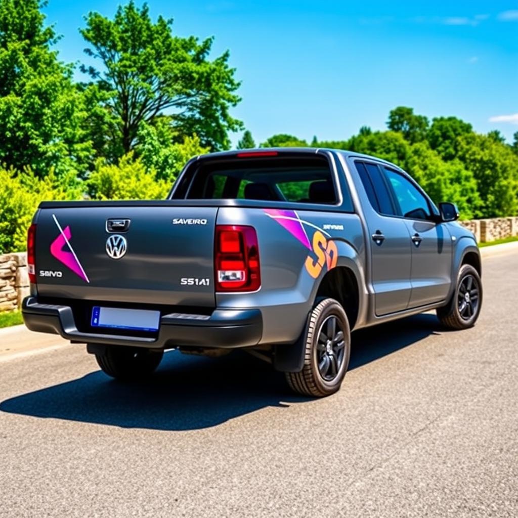 Stylish 2017 Gray Volkswagen Saveiro Pickup Truck with Vibrant Wrap Design
