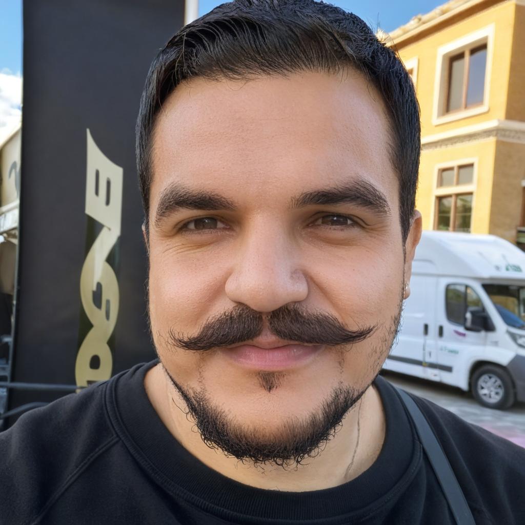 Charming Portrait of a Young Man with Italian Mustache in Sunny Urban ...