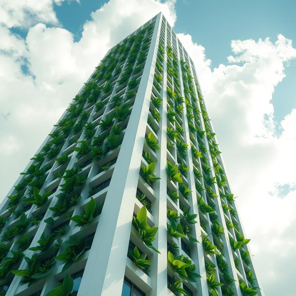 Majestic White Skyscraper: Nature Meets Modern Architecture