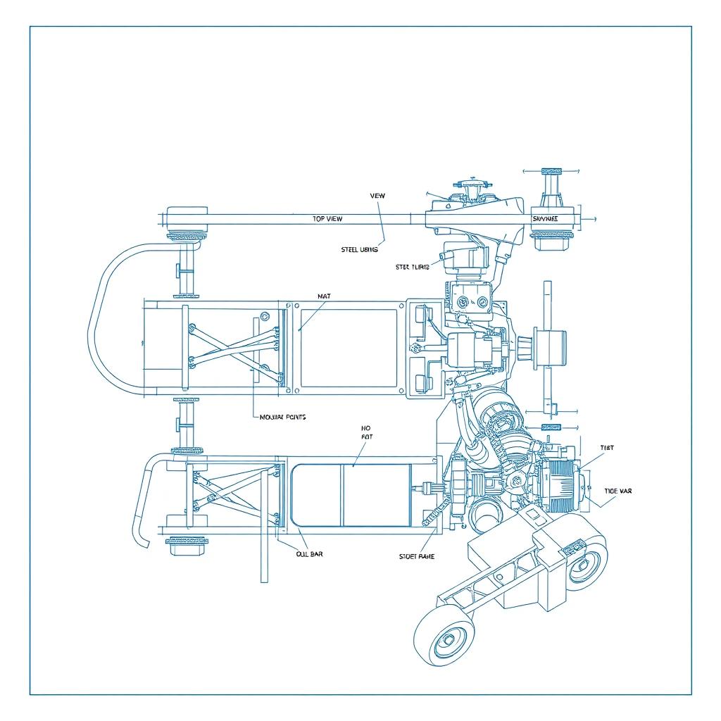 Detailed Go-Kart Chassis Blueprint - Tubular Frame Design