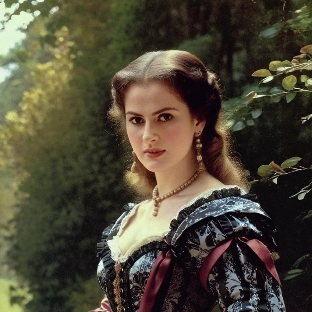 Dramatic 19th-Century Portrait of an Angry Woman in a Lush Garden