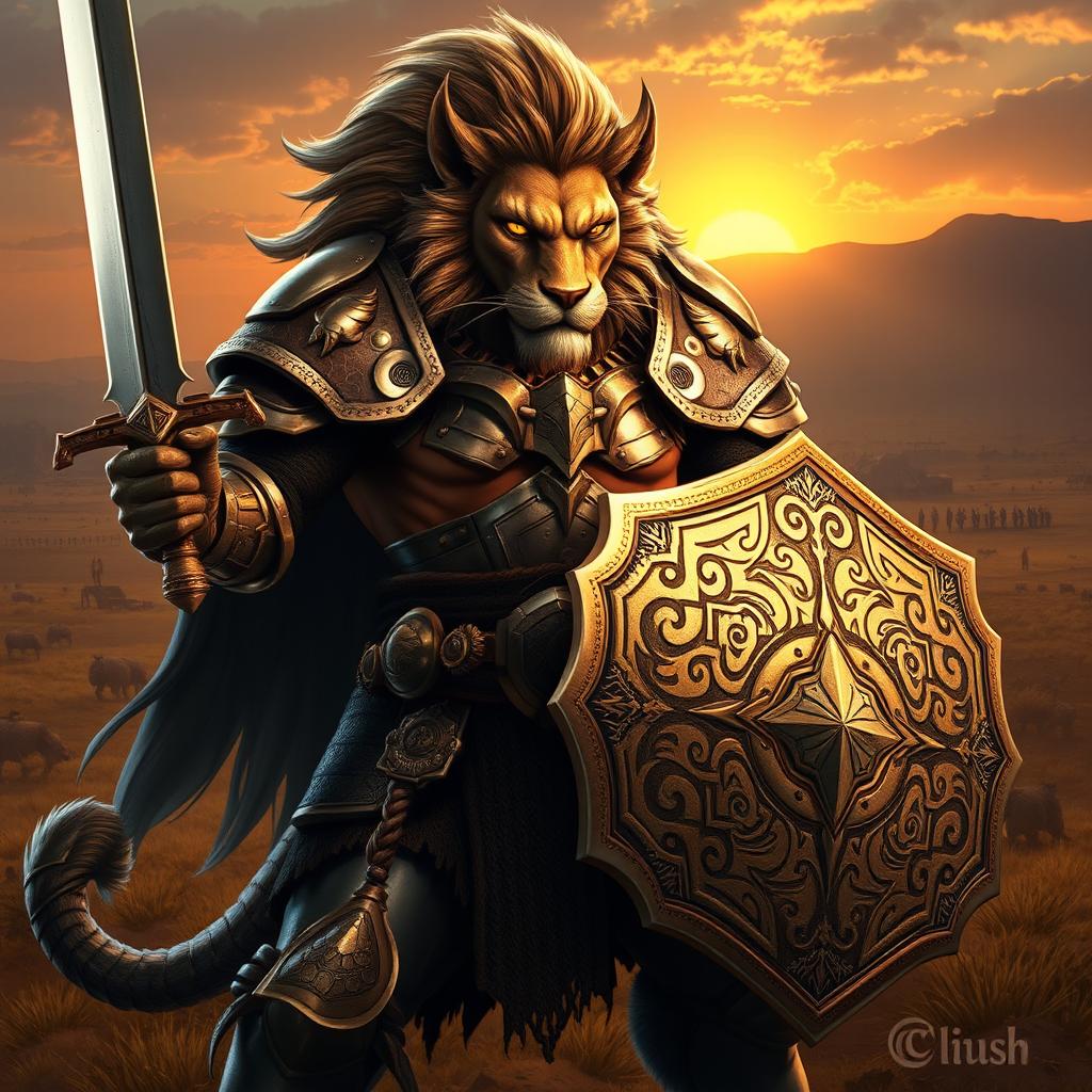 Epic Leonin Warrior in Ornate Armor | AI-Generated Fantasy Artwork