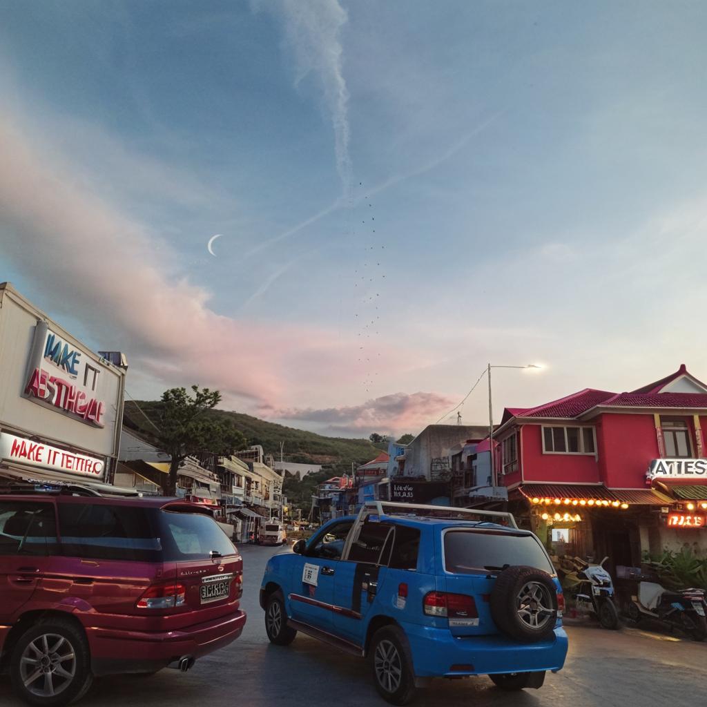 Vibrant Dusk Street Scene: A Lively Town Experience