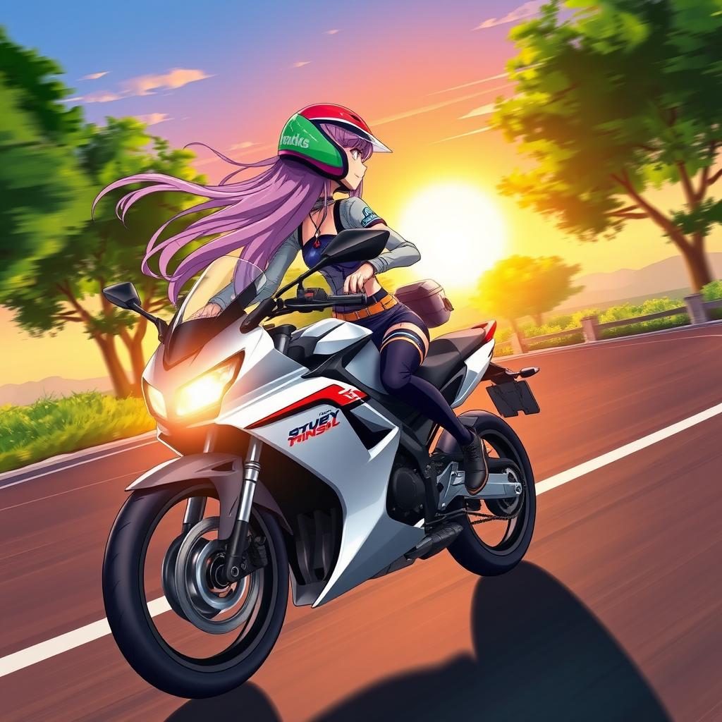 Anime Adventure: Vibrant Girl on a Motorcycle