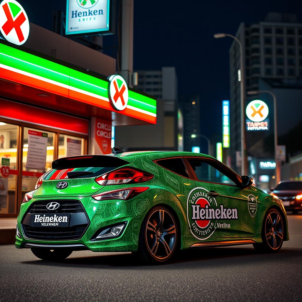 Hyundai Veloster with Heineken Vinyl Wrap Nighttime Scene in Taipa