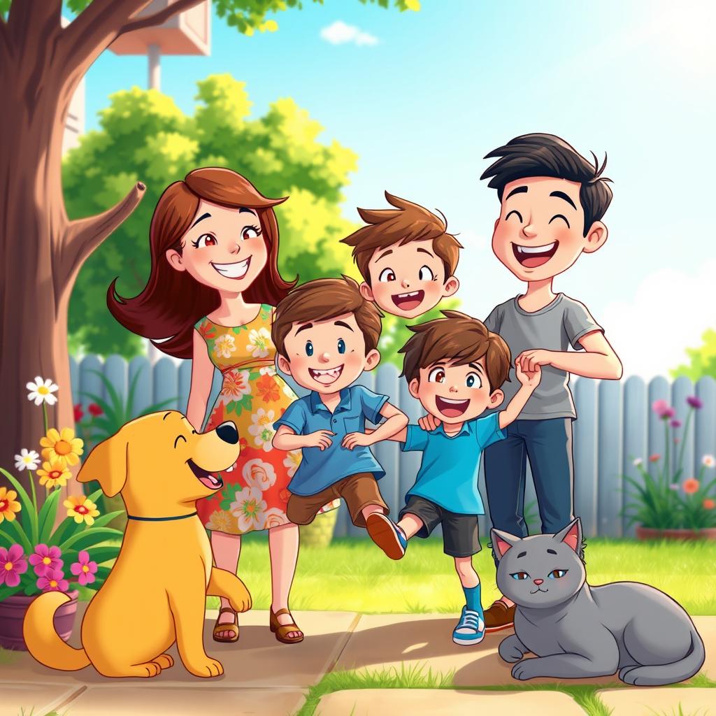 Vibrant Animated Family Scene - A Colorful Backyard Adventure