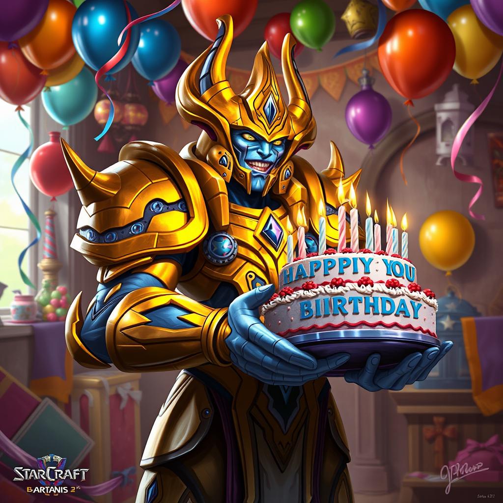 Artanis Celebrates: A Festive Birthday in StarCraft 2 Style