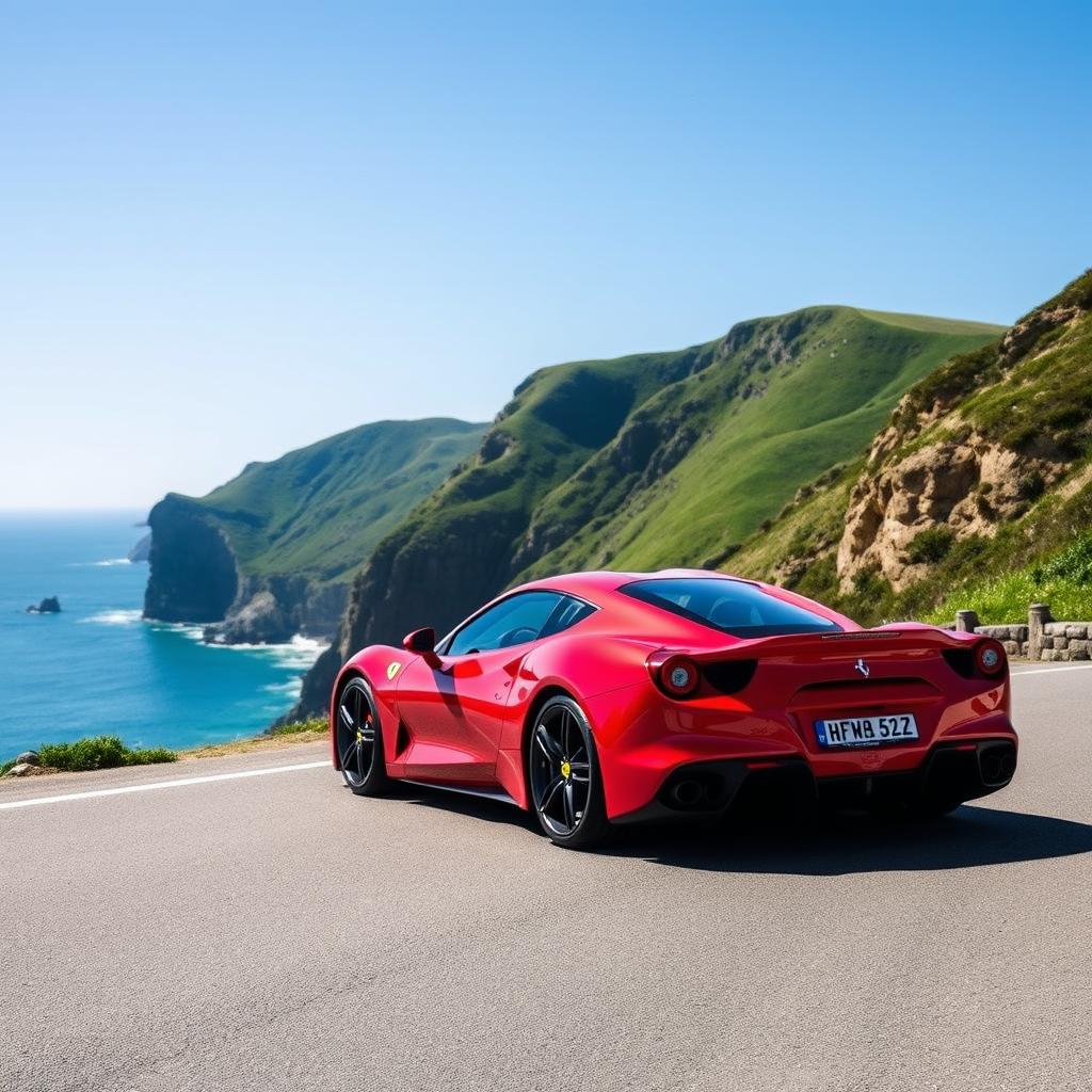 Experience Luxury: Stunning Red Ferrari on a Coastal Road