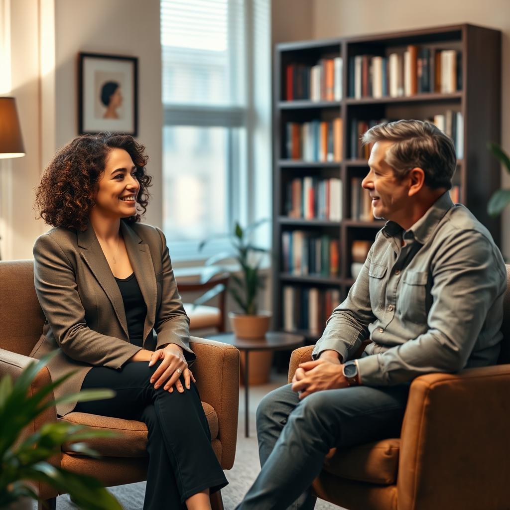 Cozy Interview Scene: Engaging Conversations in a Warm Atmosphere