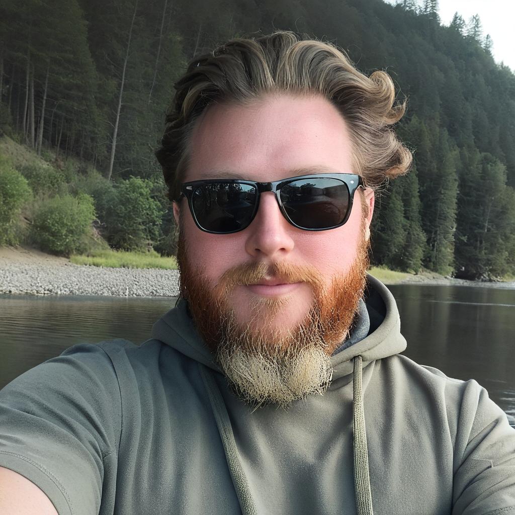 Proud Angler in Lush Forest: Capturing the Perfect Trout Moment