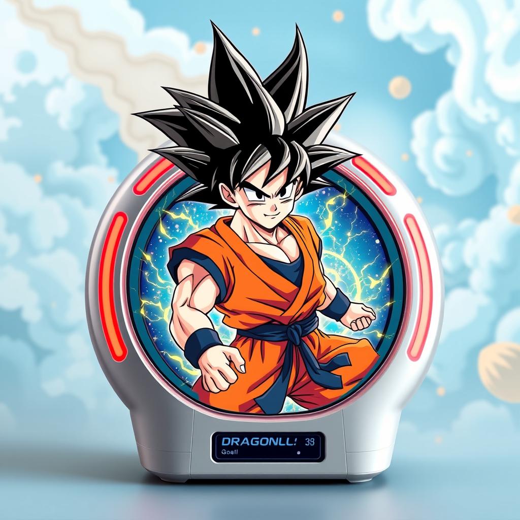 Dynamic Satellite Decoder Featuring Goku from Dragon Ball - A Perfect Fusion of Art and Technology