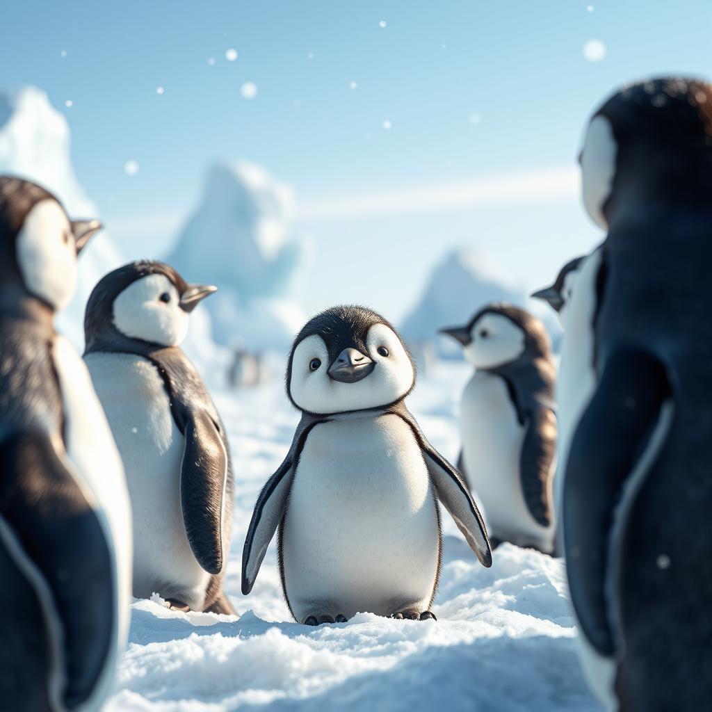 Charming Penguin Scene: Arctic Friendship in Ice and Snow