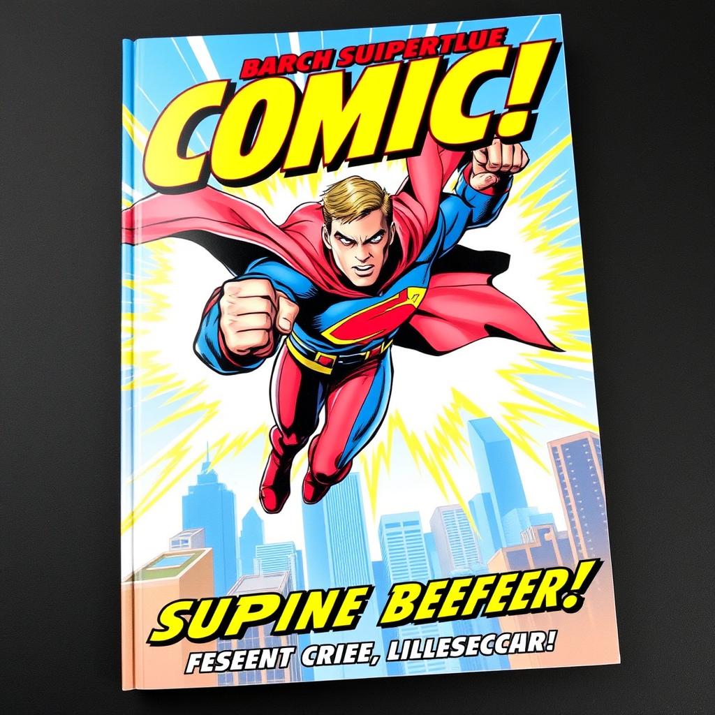Dynamic Comic Book Cover featuring Action-Packed Superhero
