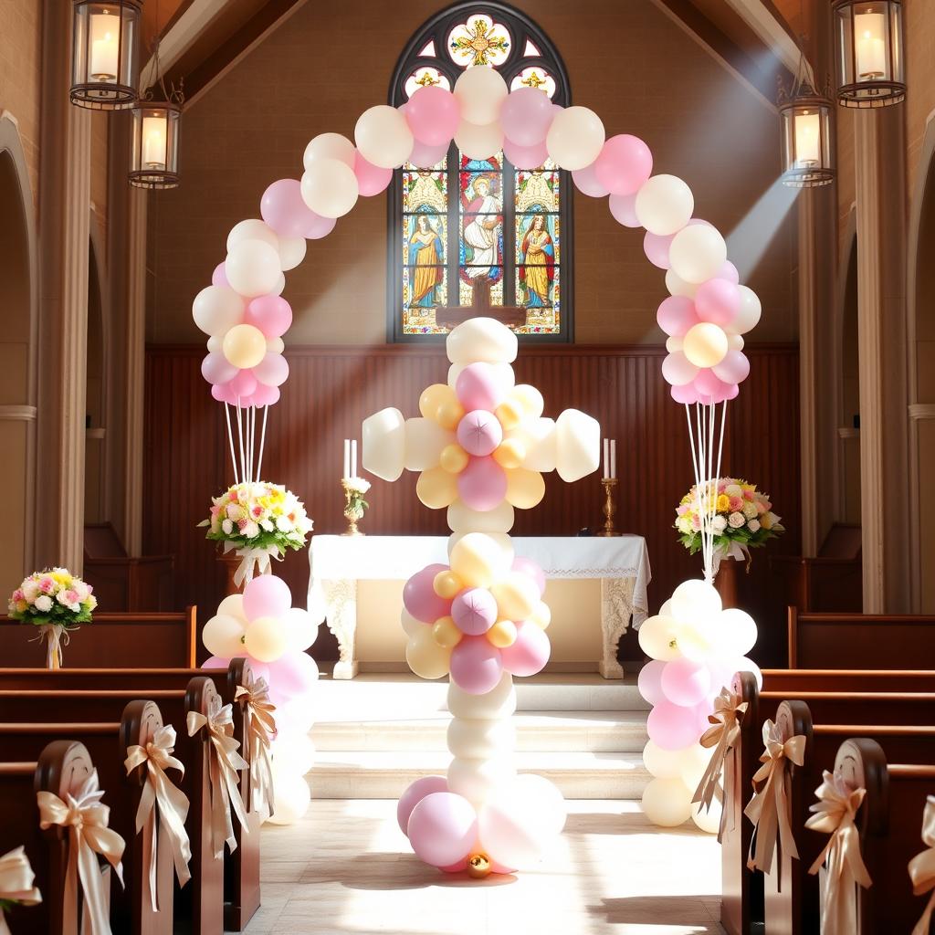 Beautiful Church Interior with Balloon Decorations for Resurrection Sunday