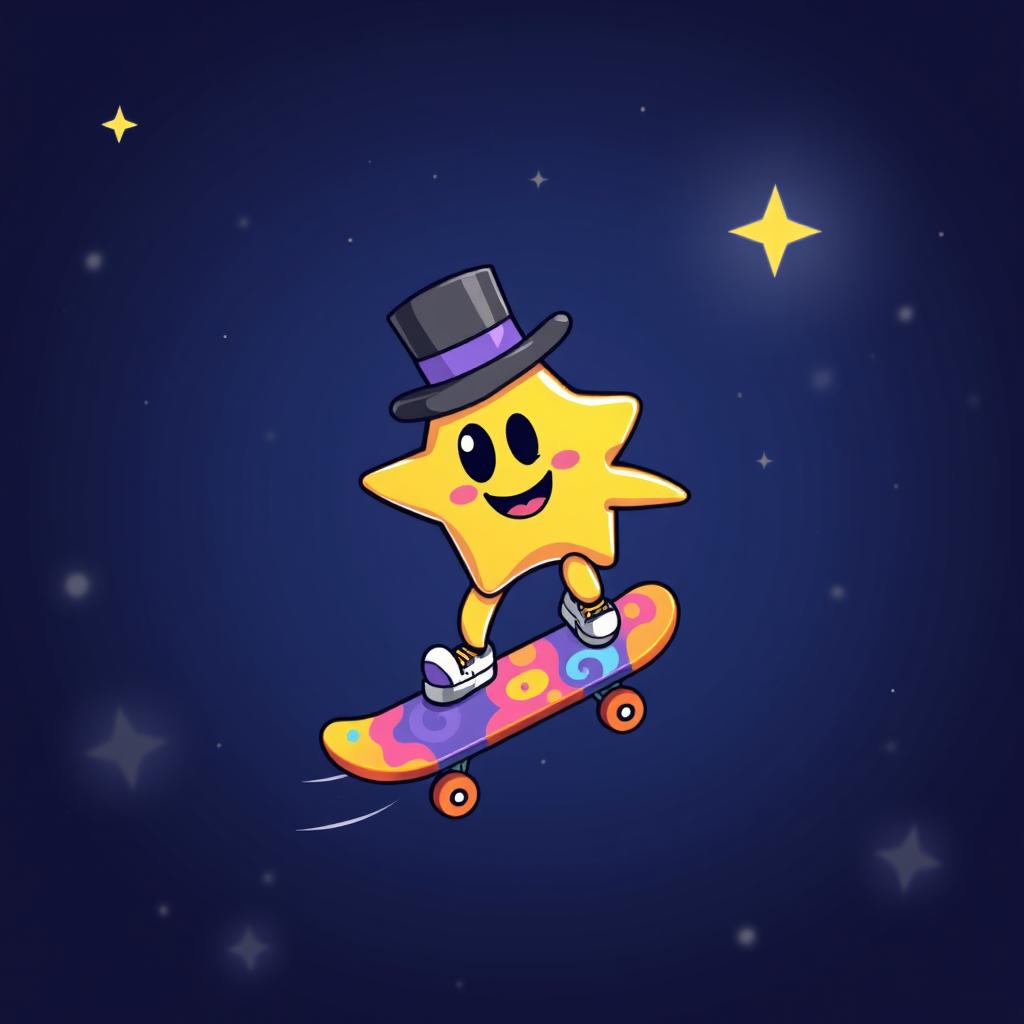 Whimsical One-Eyed Star Skating on a Colorful Moon | Pixel Art Delight