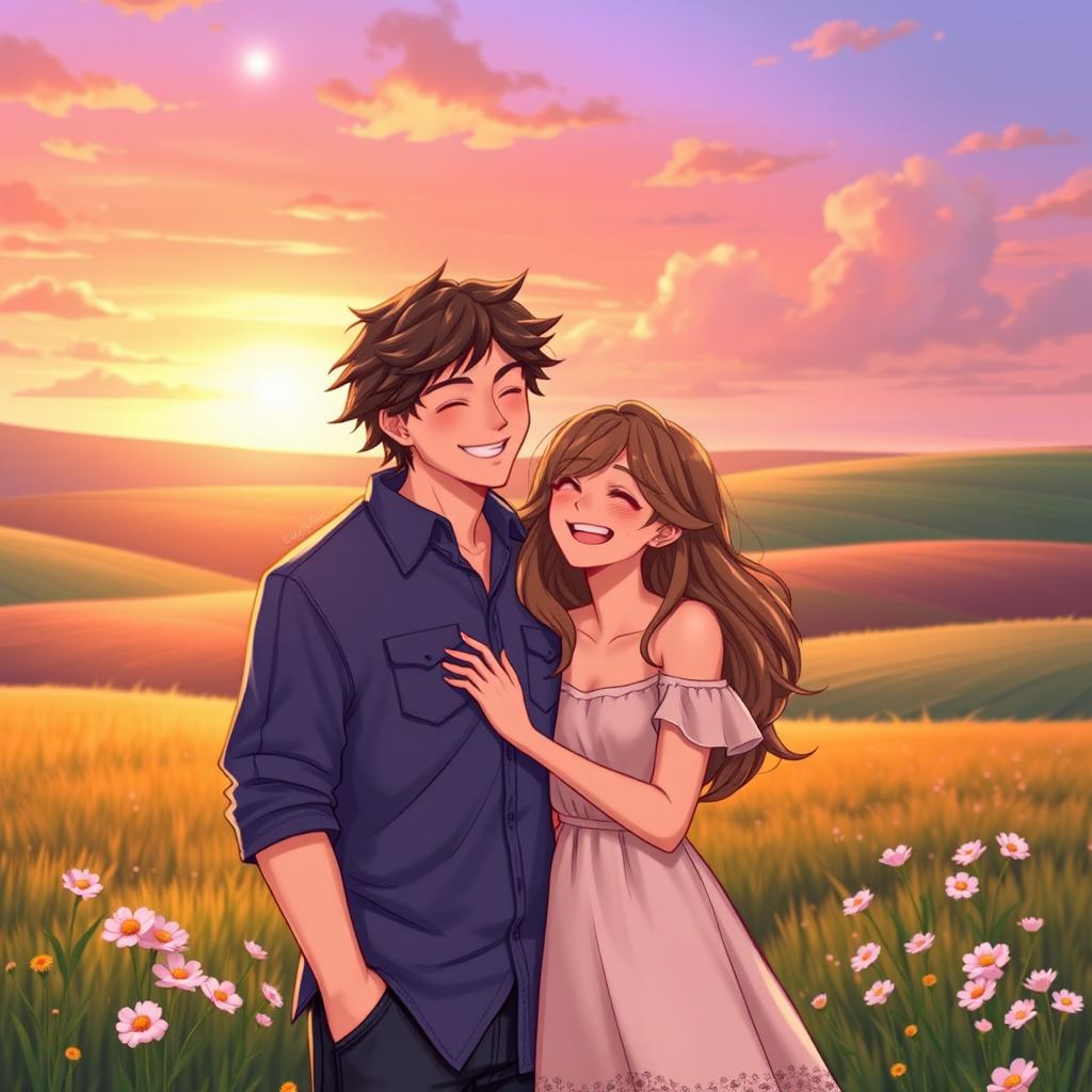 Capturing Love: A Joyful Sunset Moment in Nature