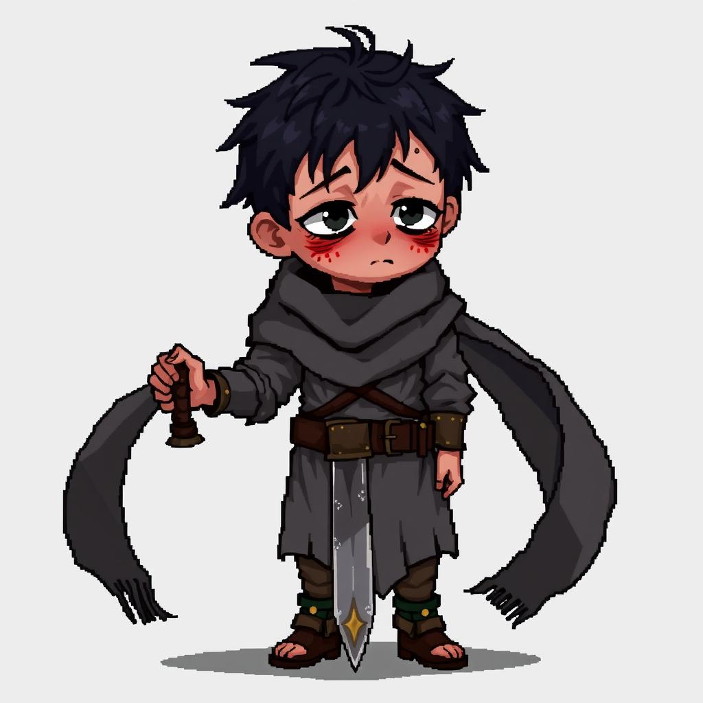 64x64 Pixel Art Sprite of Young Boy in Dark Fantasy Setting