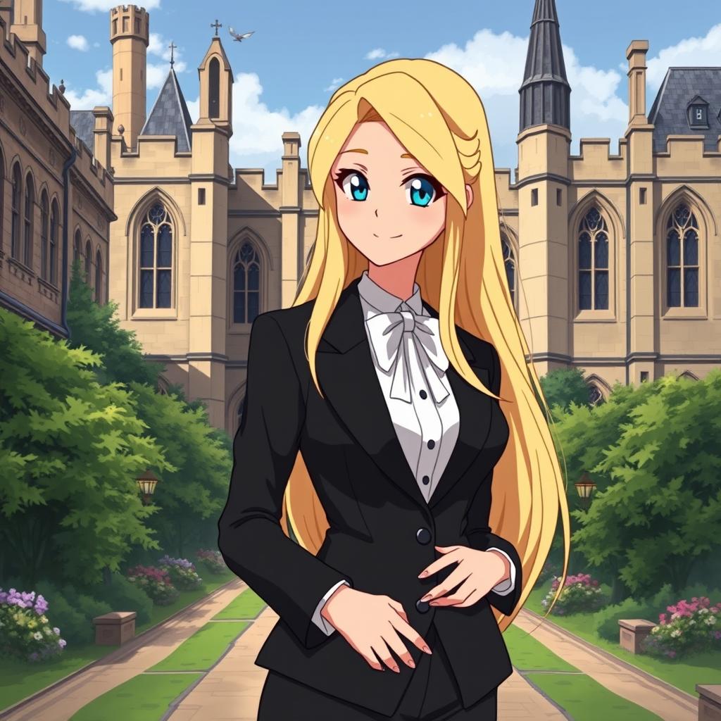 Elegant Anime Illustration of a Confident Student at a Prestigious ...
