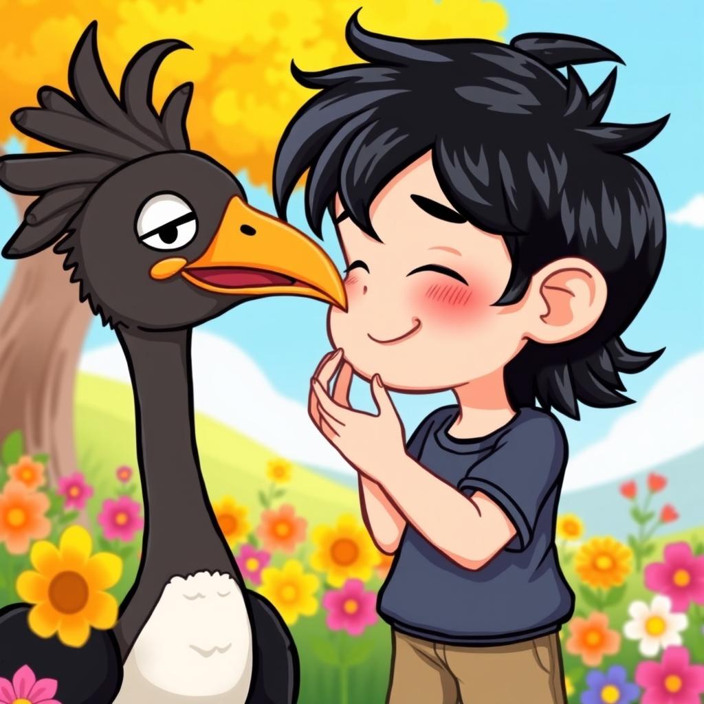 Heartwarming Illustration of a Boy and a Dodo Bird Bonding