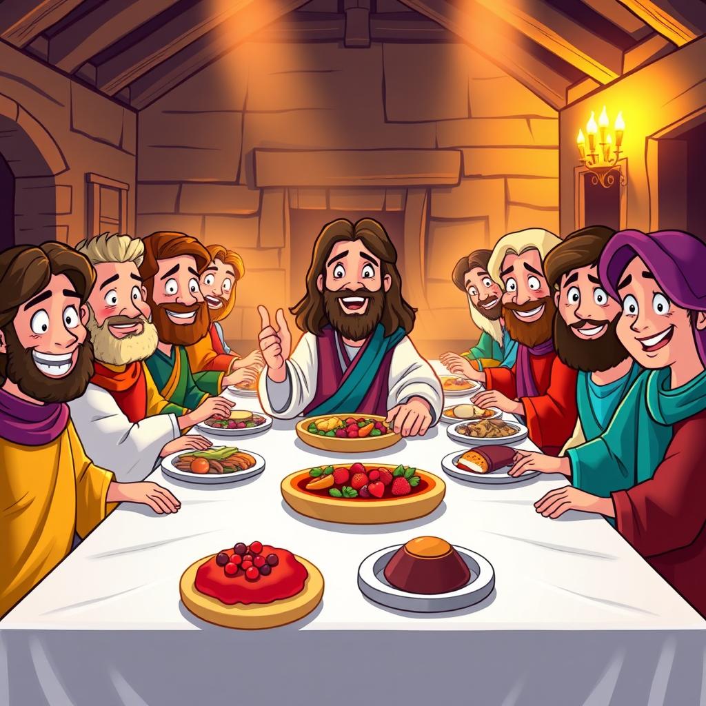Playful Cartoon Interpretation of the Last Supper