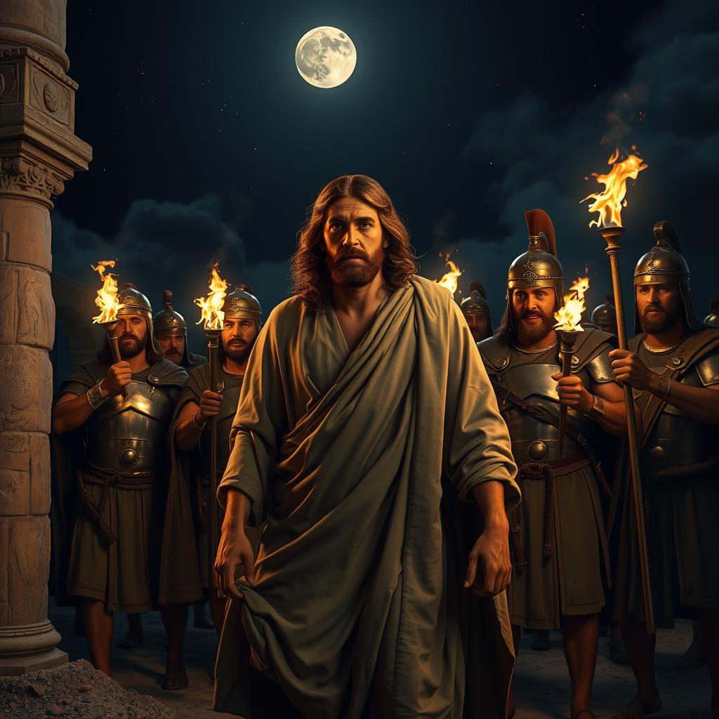 Dramatic Night Scene: Jesus Taken by Roman Soldiers