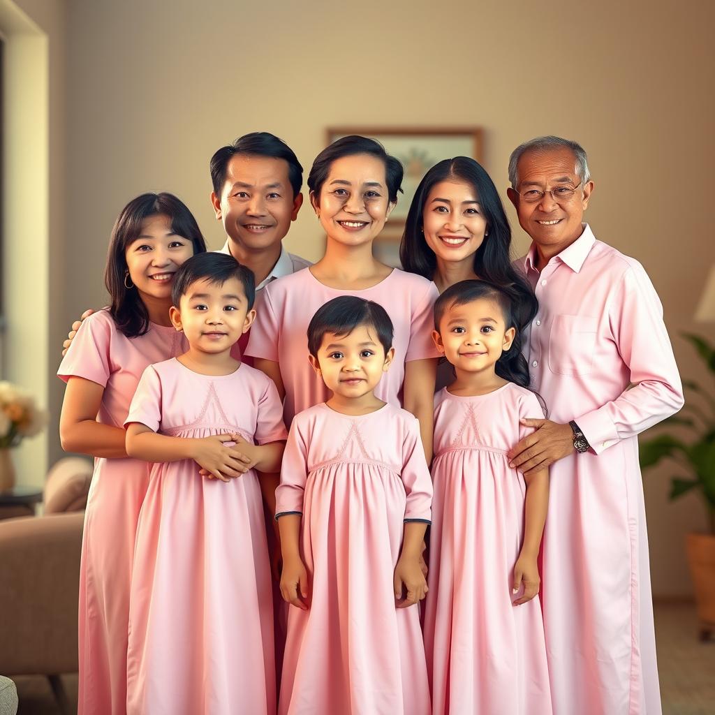 Stunning AI-Generated Family Portraits in Identical Pink Dresses