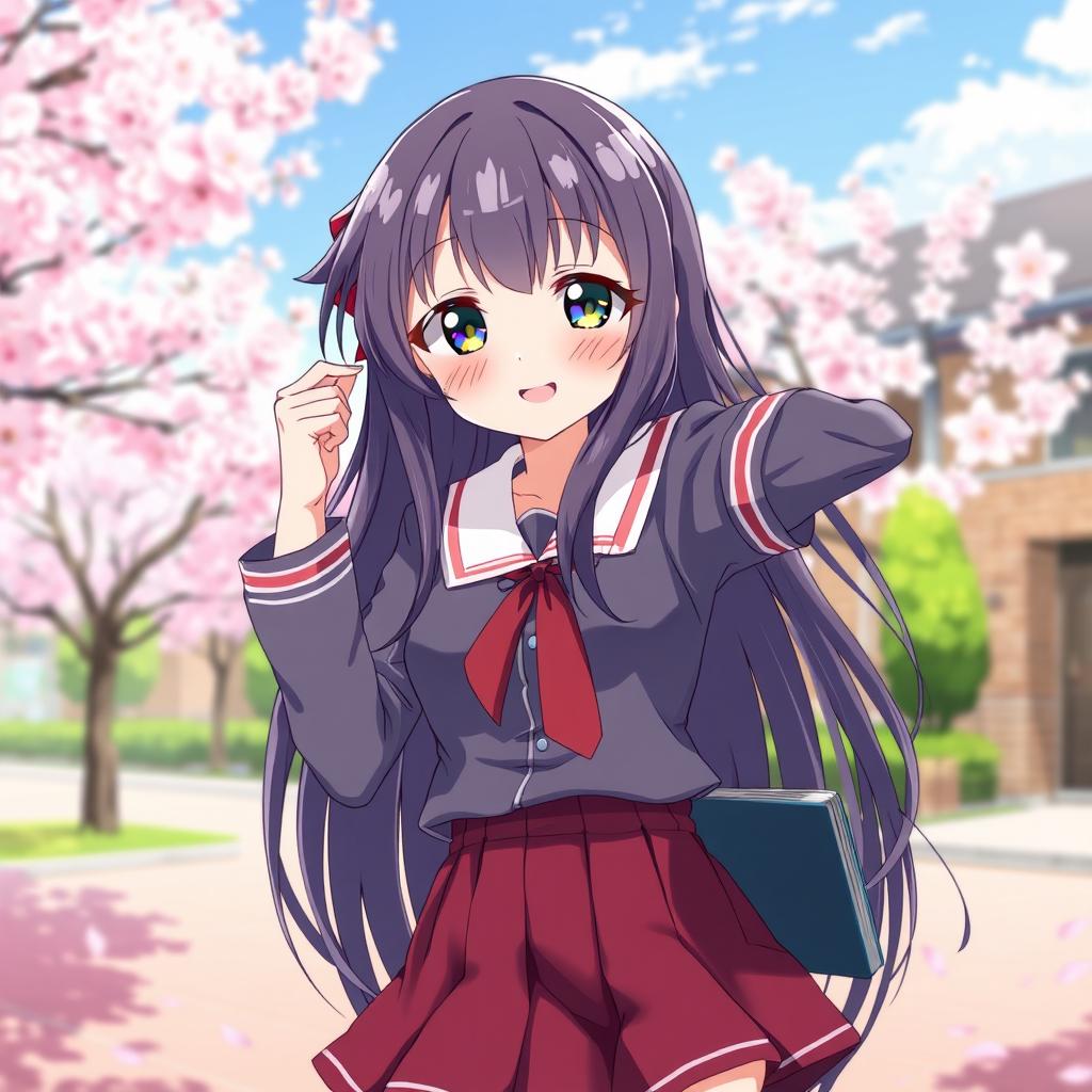 Vibrant Anime Illustration of a High School Girl in Cherry Blossom Bliss