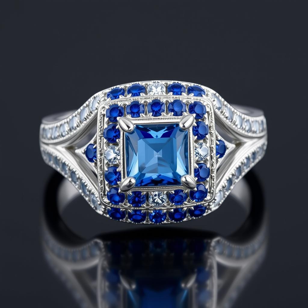Elegant Sapphire Halo Jacket Ring in White Gold