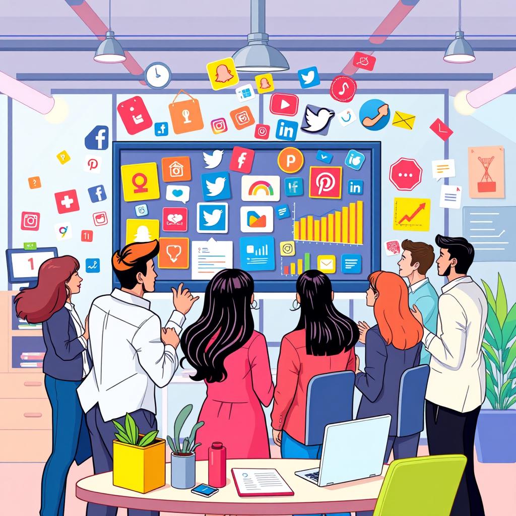 Vibrant Digital Illustration of Social Media Management | Teamwork in ...