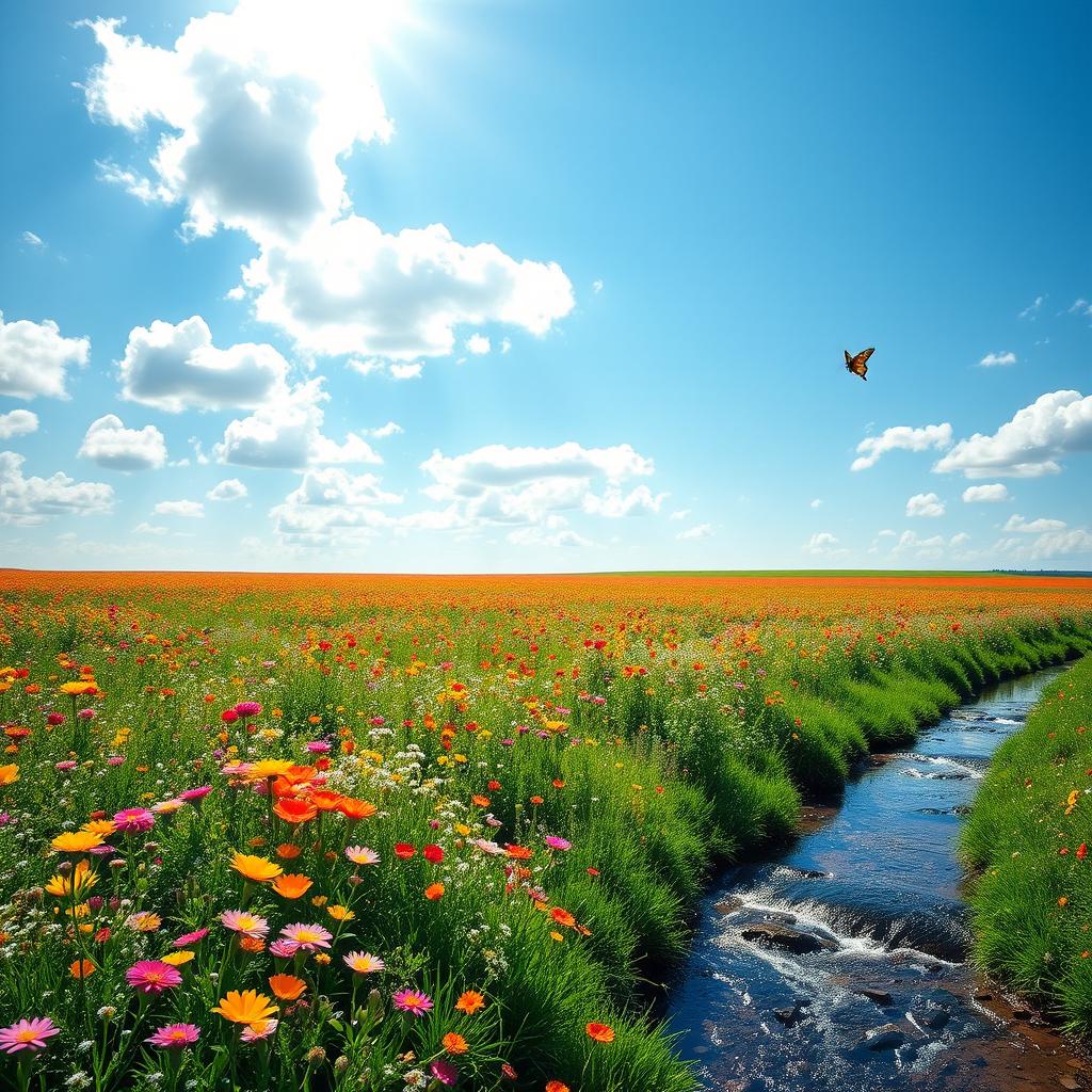 Serene Spring Landscape: A Colorful Wildflower Field