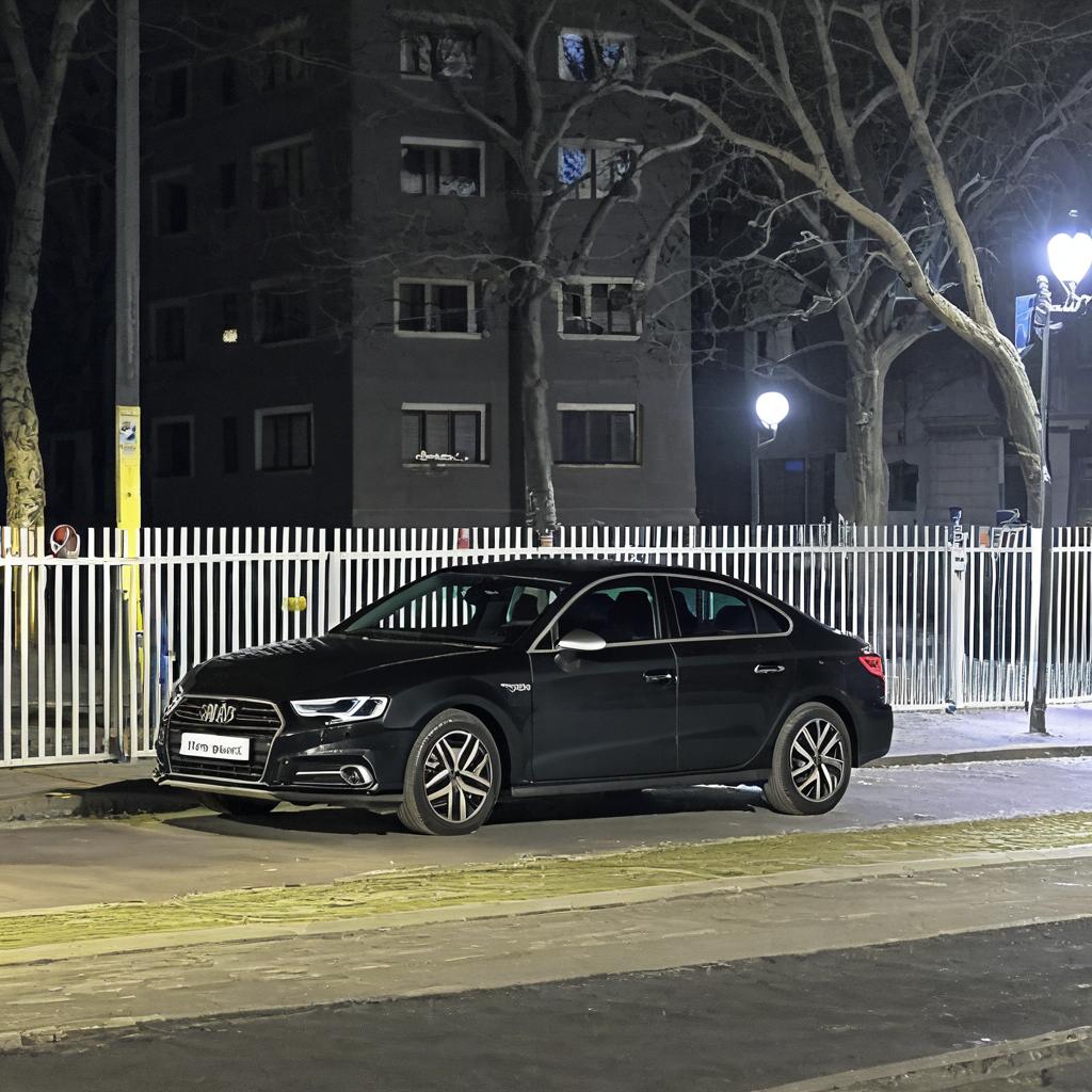 Sleek Black Compact Car at Night: Urban Oasis