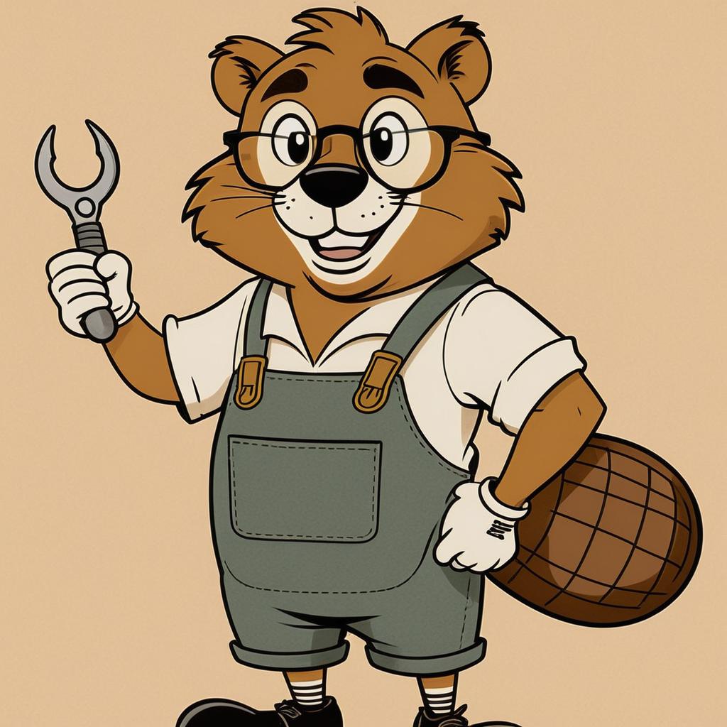 Friendly Cartoon Beaver Character in Vintage Style