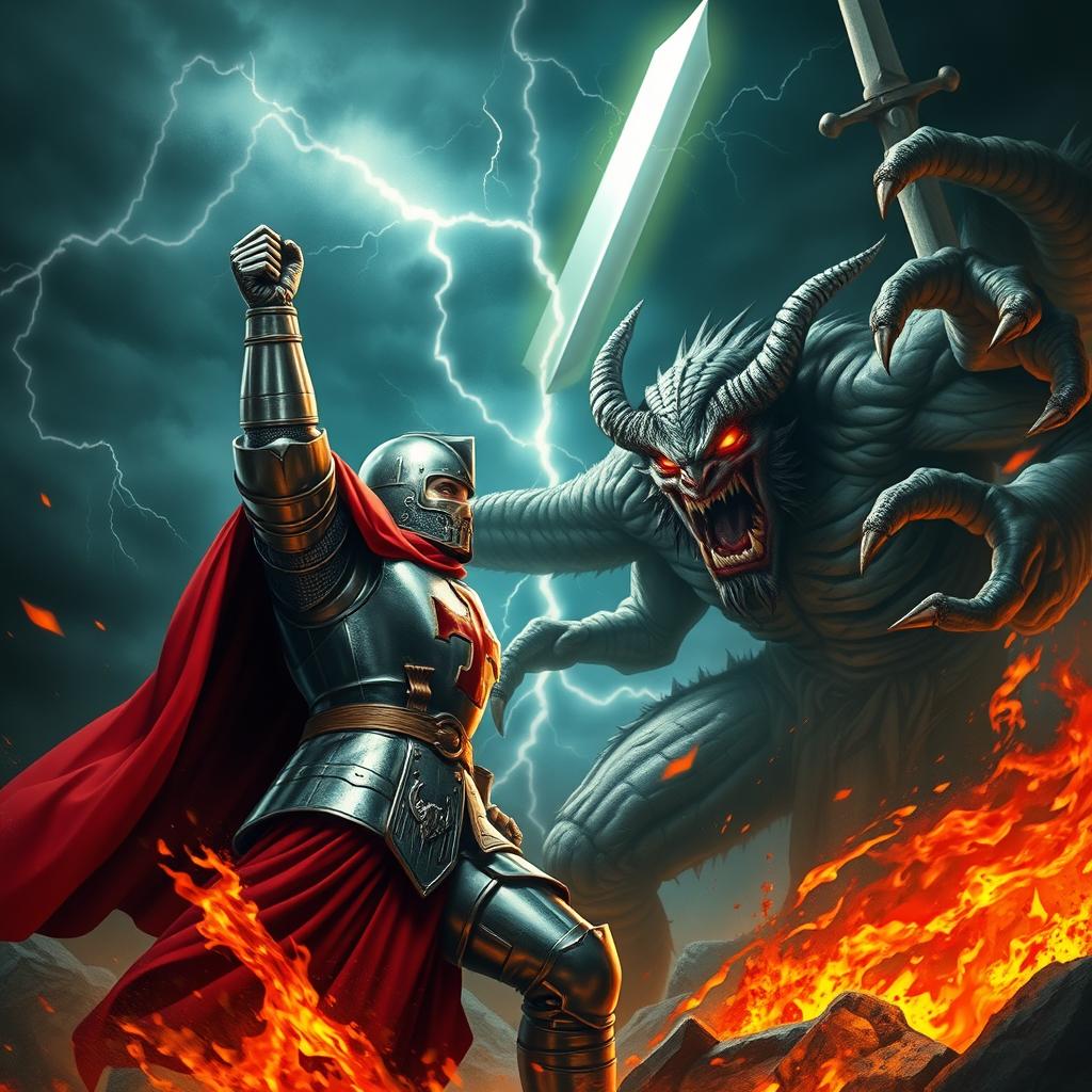 Heroic Templar vs. Fearsome Demon: An Epic Battle Scene