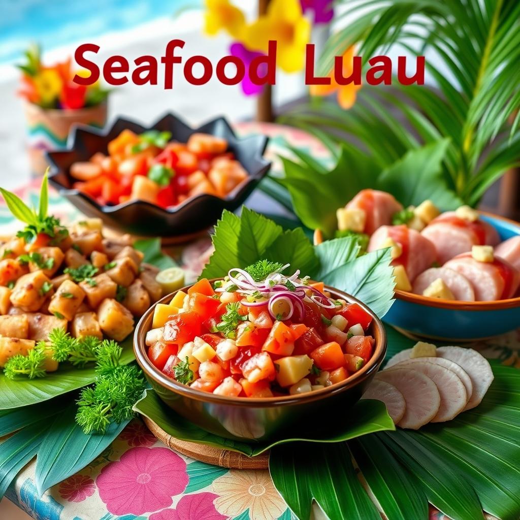 Vibrant Seafood Luau: Oka, Poke, and Sashimi Platter Delight