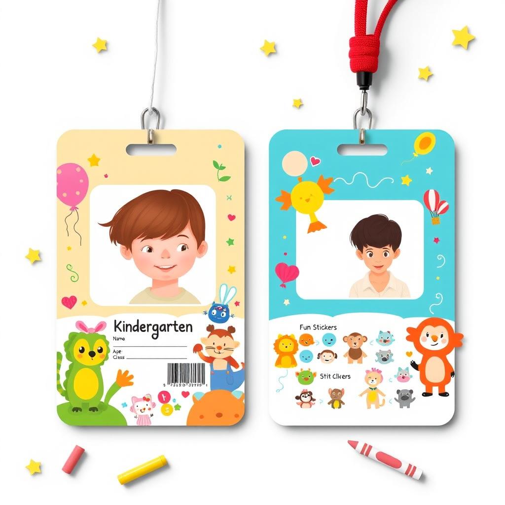 Cheerful Kindergarten ID Card Design with Cartoon Animals