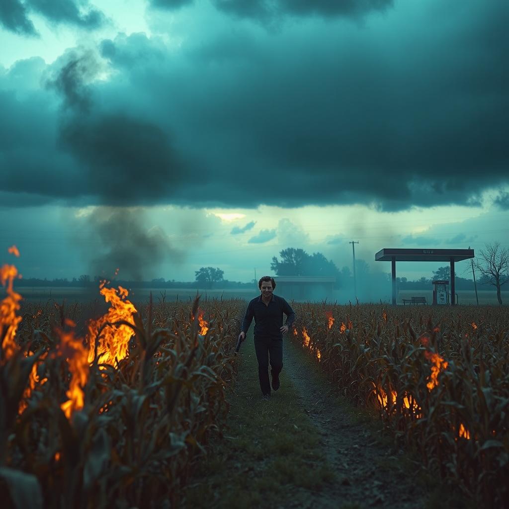 Dramatic Photo-Realistic Scenes: Man Escaping a Burning Cornfield