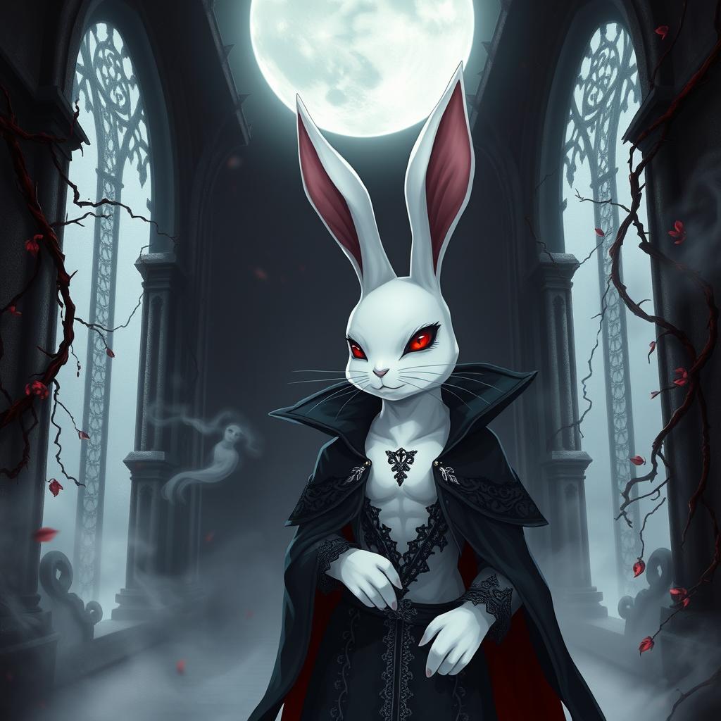 Gothic Anime-Style Wallpaper Featuring a Striking White Rabbit | Idyllic