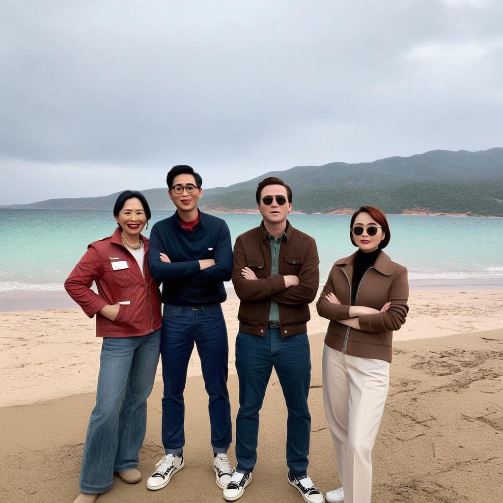 Vibrant Pixar-Style Illustration of Young Adults by a Scenic Lake