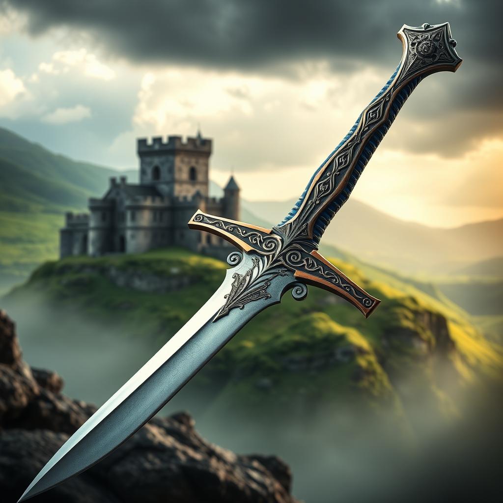 Intricate Fylfot Sword Design | Celtic Influence & Mystical Backdrop