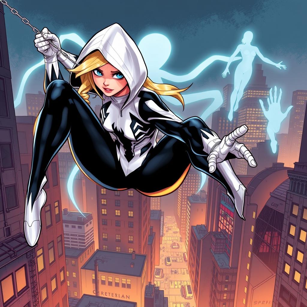 Dynamic Spider-Gwen Illustration - Heroic Action in NYC