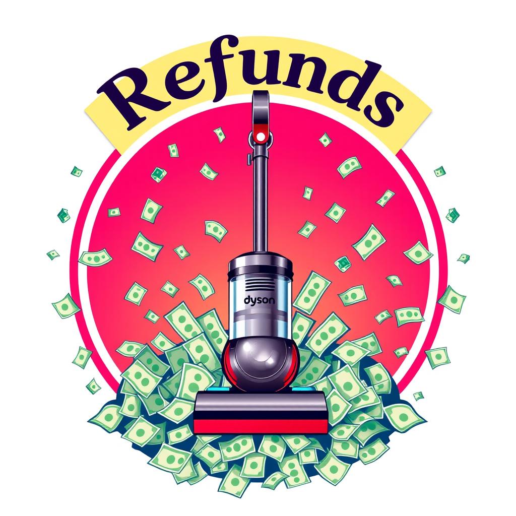 Refunds Logo Design | Vibrant Dyson Vacuum & Money Imagery