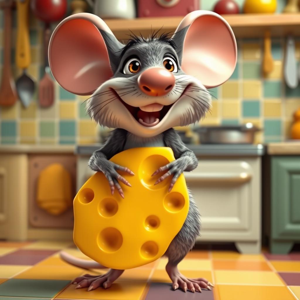 Whimsical Cartoon Mouse with Cheese | Playful Kitchen Art