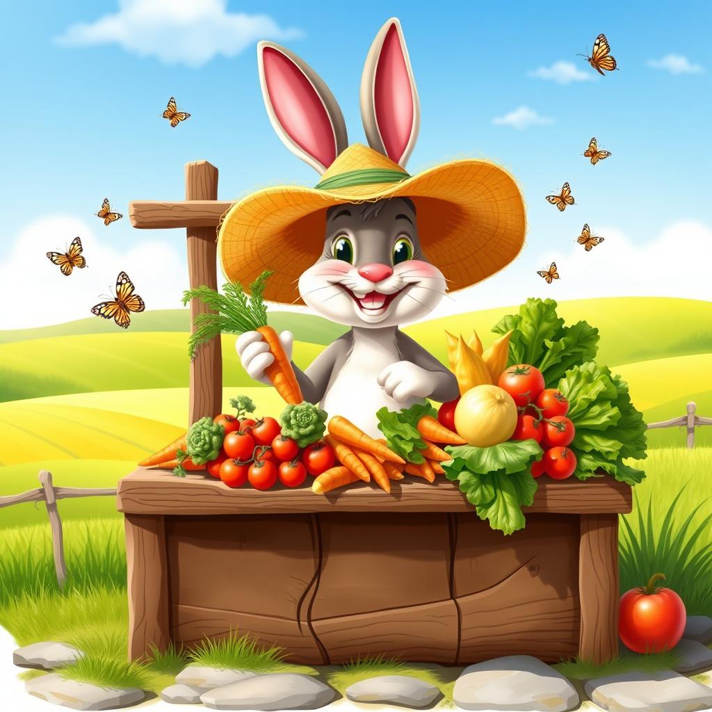 Whimsical Rabbit at a Rustic Vegetable Stand | Idyllic AI