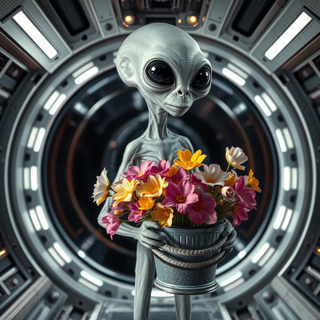 Alien Encounter: A Futuristic Space Odyssey with Spring Blooms