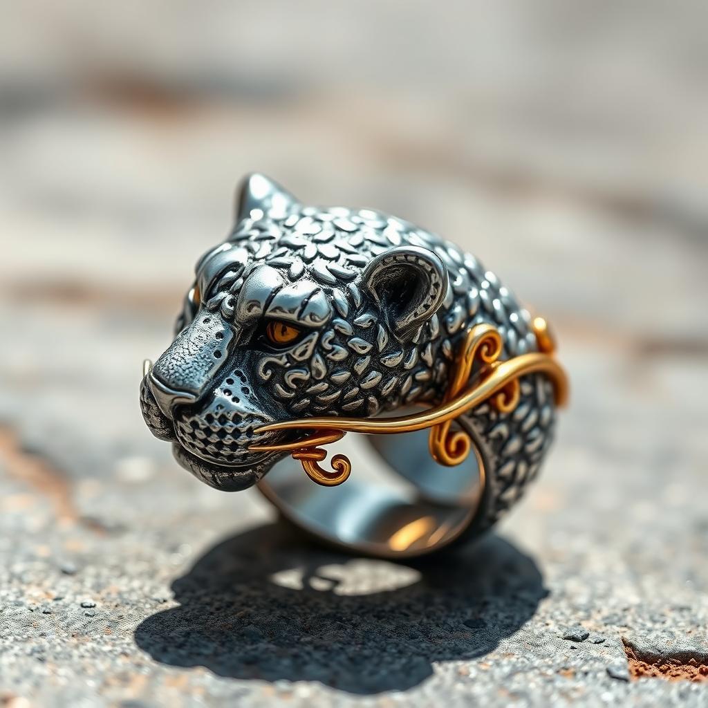Exquisite Panther Ring: A Fusion of Silver and Gold Artistry