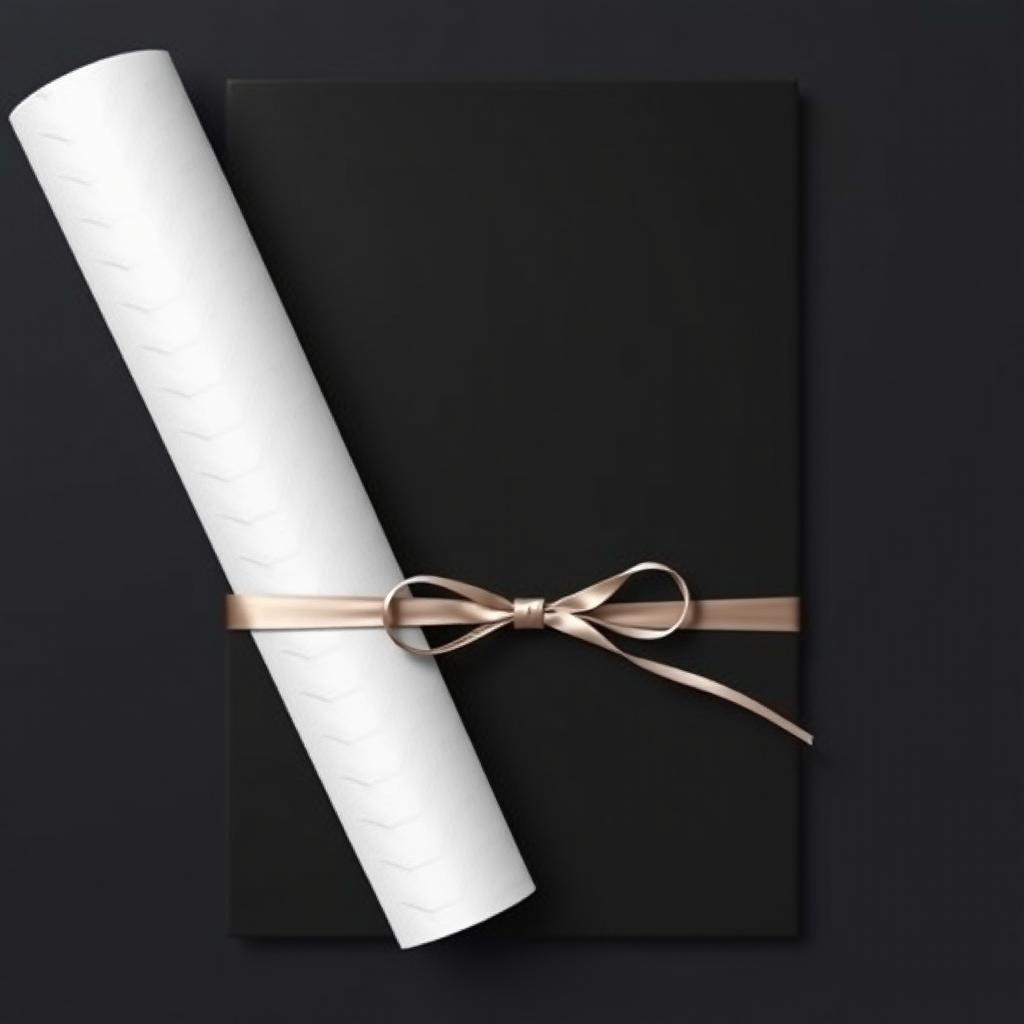 Elegant Black Invitation Card with Rolled Paper Letter Design