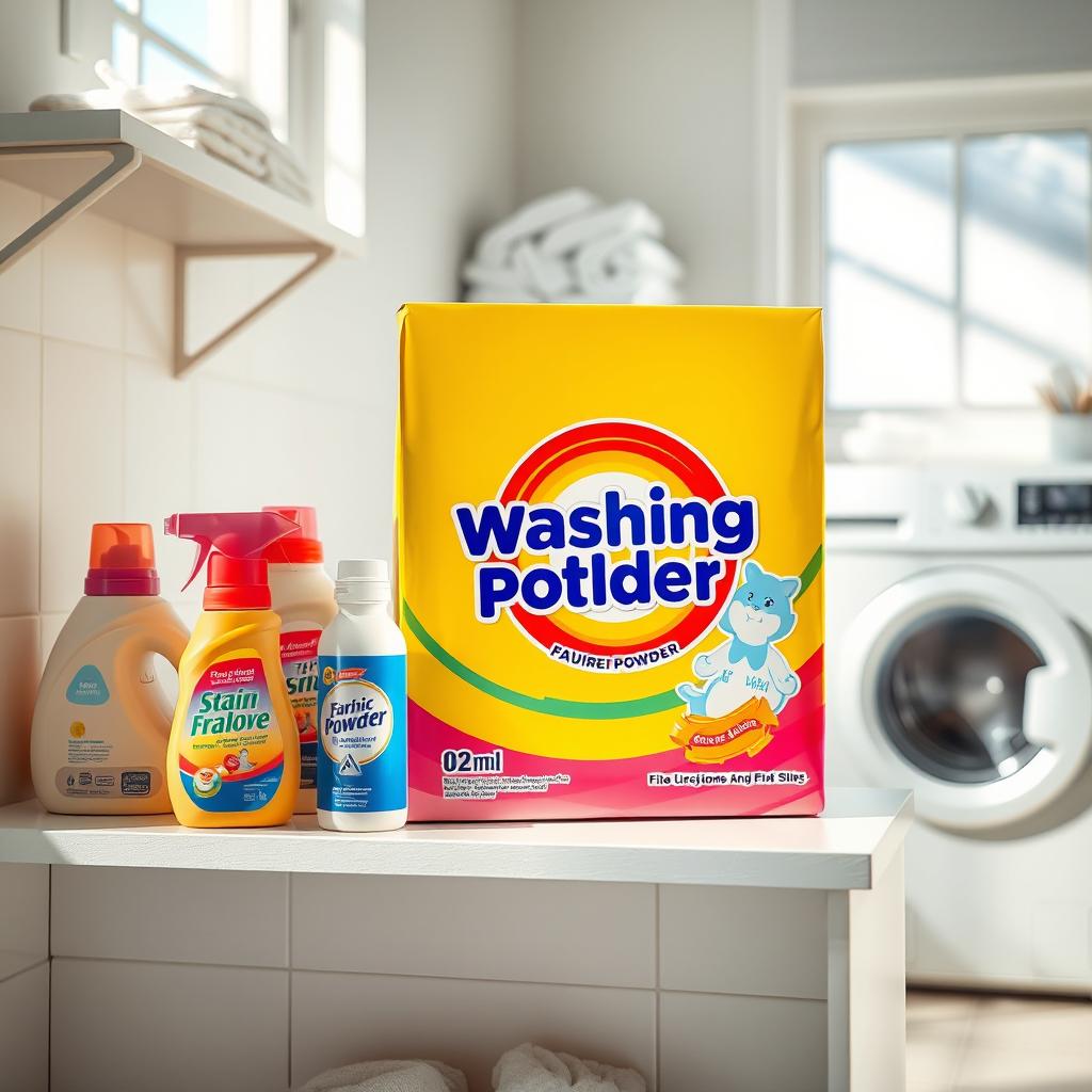 Vibrant Washing Powder Display in Bright Laundry Room | Idyllic
